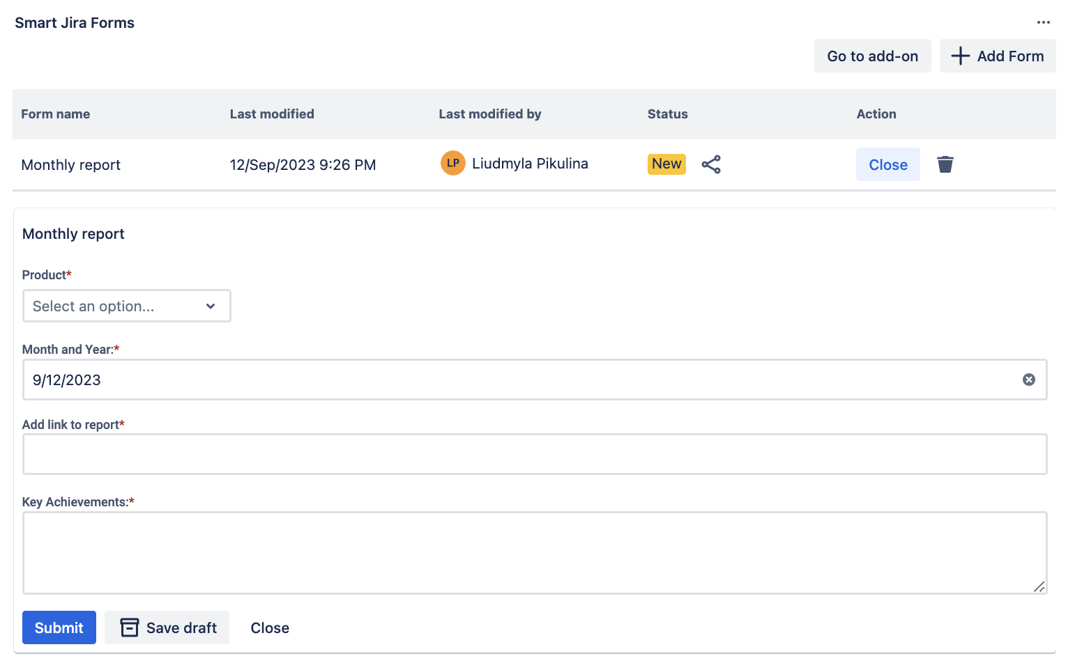 Adding a form to a Jira issue